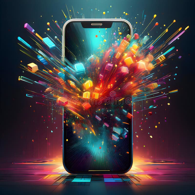 Smartphone Explosion, Flowing Rainbow Colored Burst from Smartphone ...