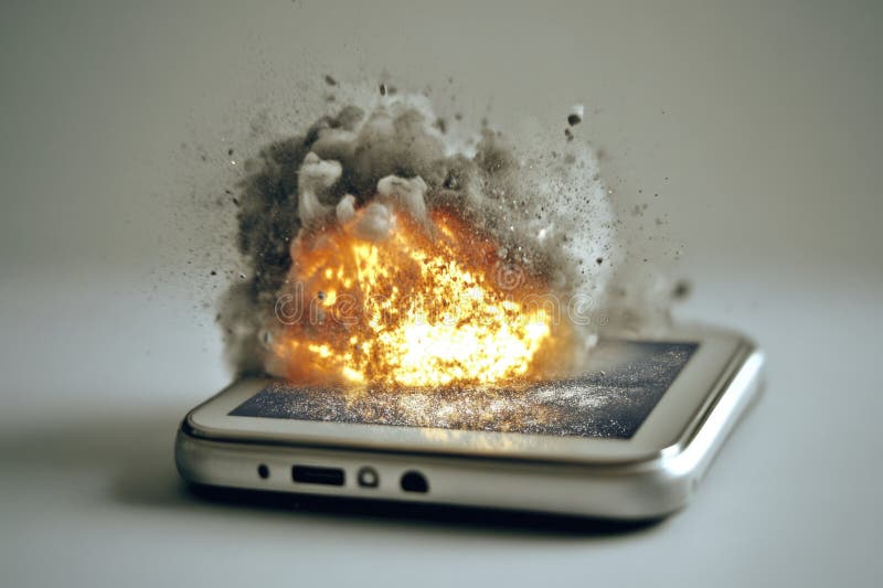 Smartphone Explosion Showcasing Intense Fire and Smoke Eruption Close ...