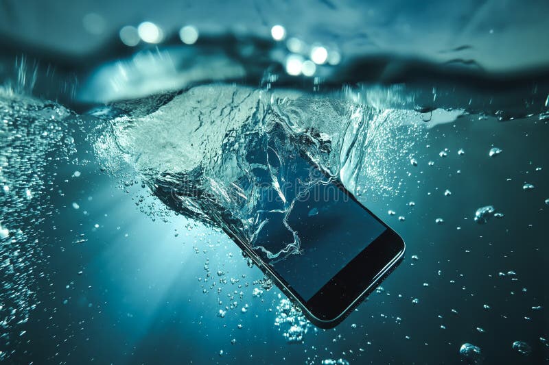 Smartphone Falling in Water. Mobile Phone Sinking into Water, with ...