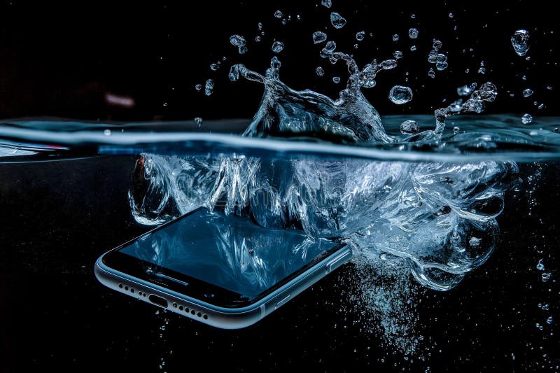 Smartphone Falling in Water. Mobile Phone Sinking into Water, with ...