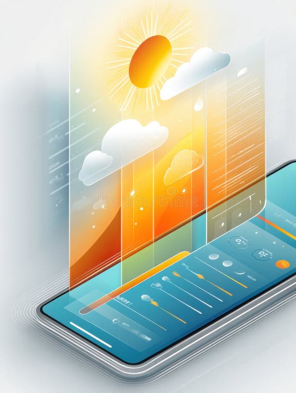 Smartphone Displaying Holographic Weather App with Sunny Forecast and ...