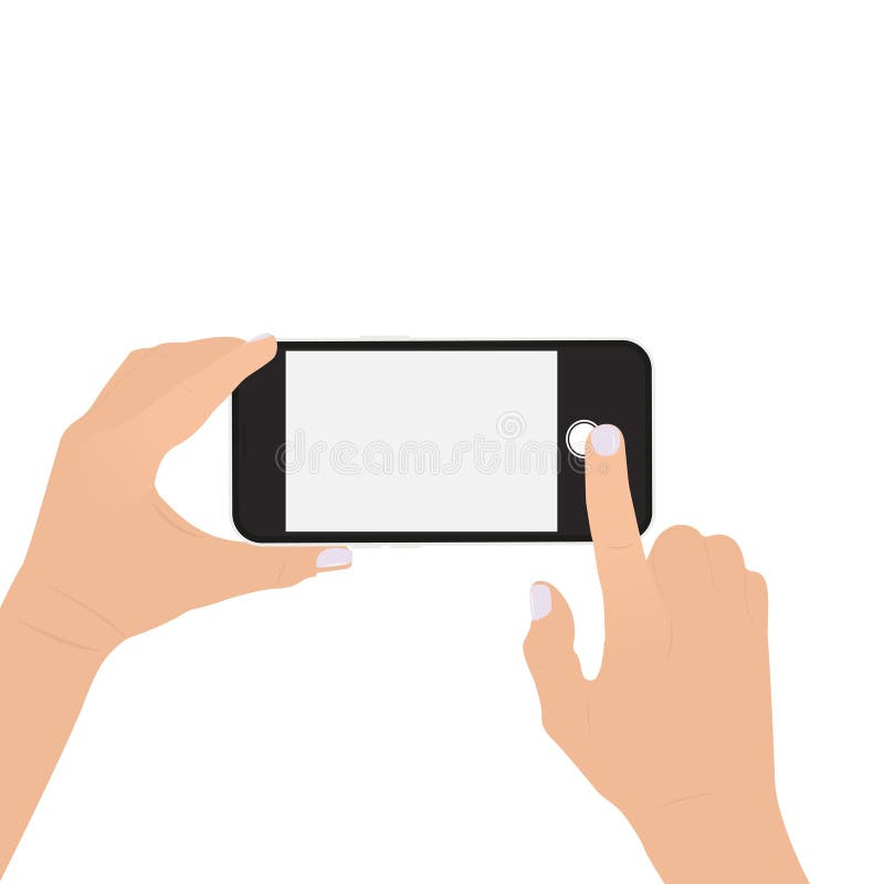Hand Holding Smartphone, Finger Touching Camera Button Stock Vector ...
