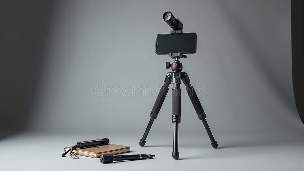 Smartphone Filming Setup with Microphone and Tripod Stock Illustration ...