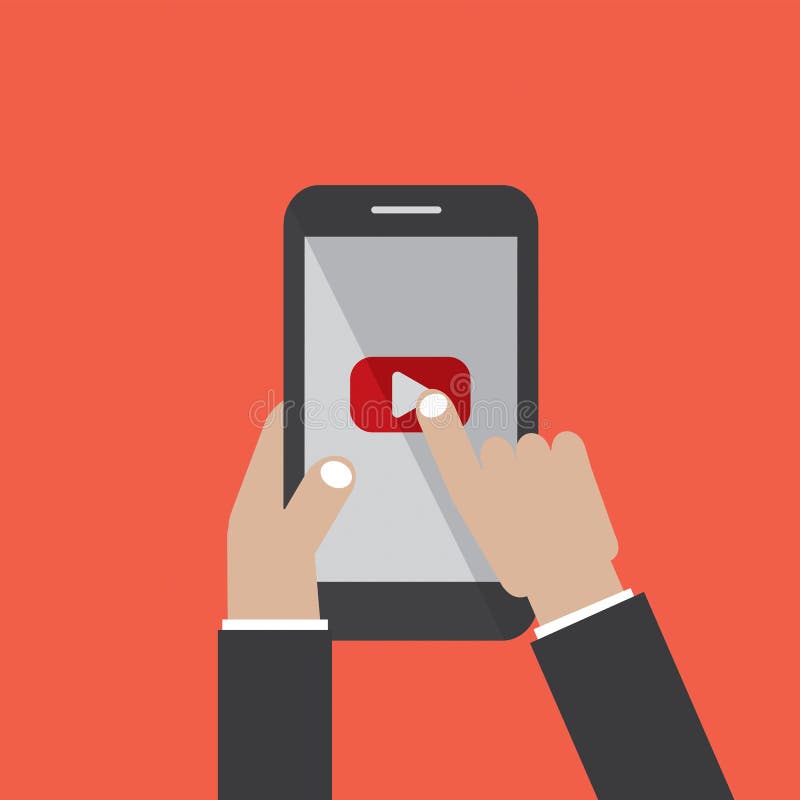 Smartphone Finger Touch Screen Play Button on Smartphone Screen Stock ...