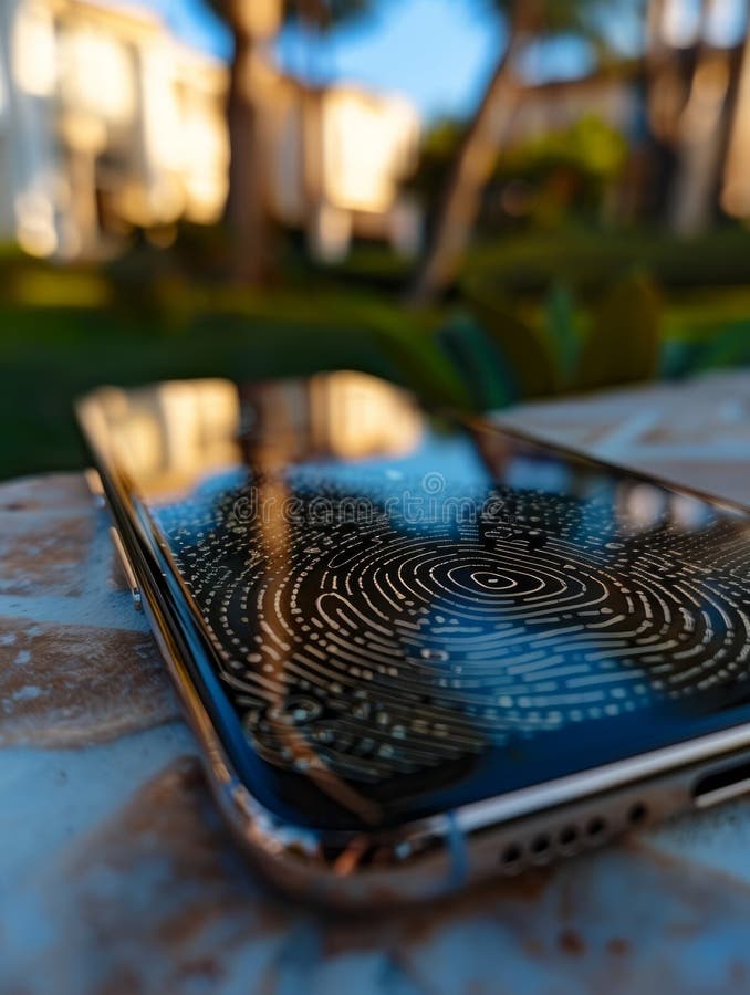 Smartphone with Fingerprint Reflection on Screen, Outdoor Setting ...