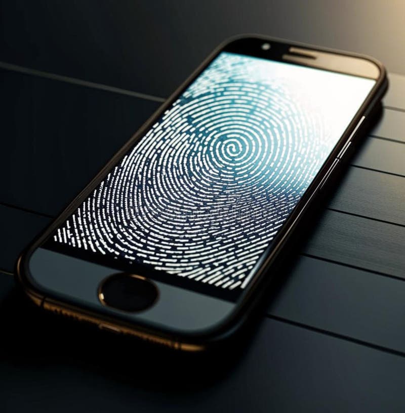 A Smartphone with a Fingerprint on the Screen.the Fingerprint on the ...