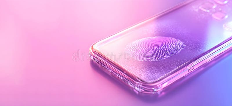 Smartphone with Fingerprint on Screen Under Pink and Purple Light ...