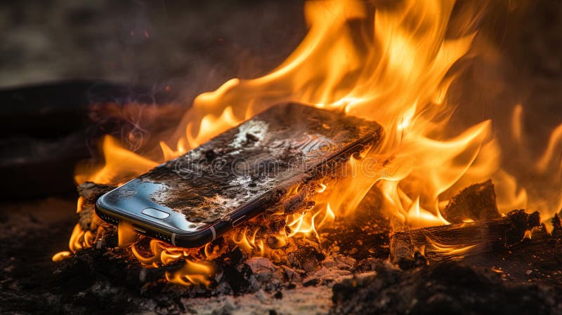 A Smartphone in Fire Caused by a Short Circuit Stock Illustration ...