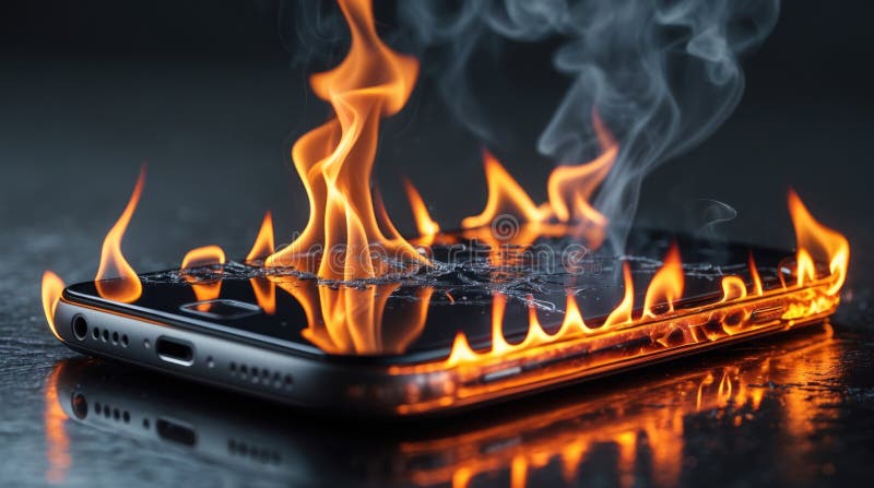 Smartphone on Fire: Dramatic Flames and Smoke Over a Modern Device ...