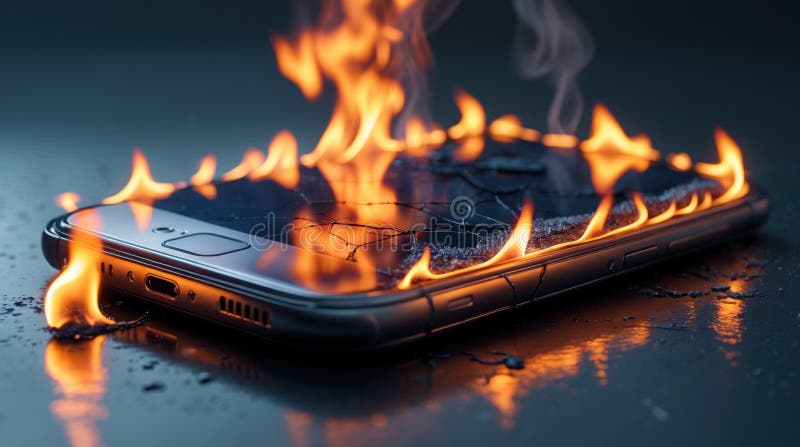 Smartphone Fire Dramatic Scene Burning Device Intense Flames Smoke ...