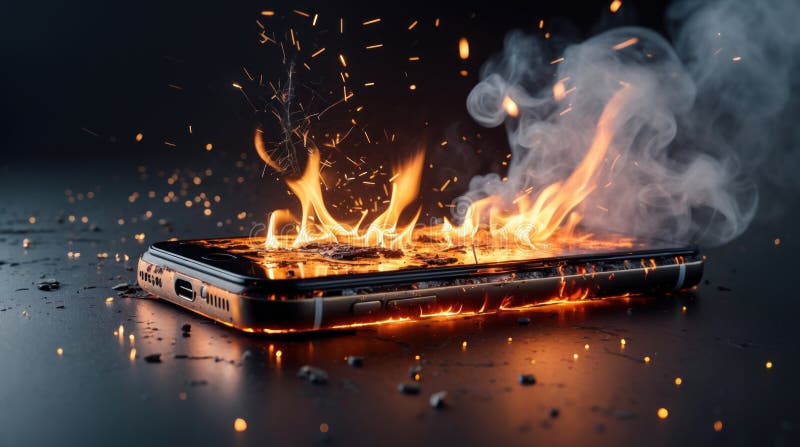 Smartphone Fire Dramatic Scene Device Burning Flames Sparks Stock ...
