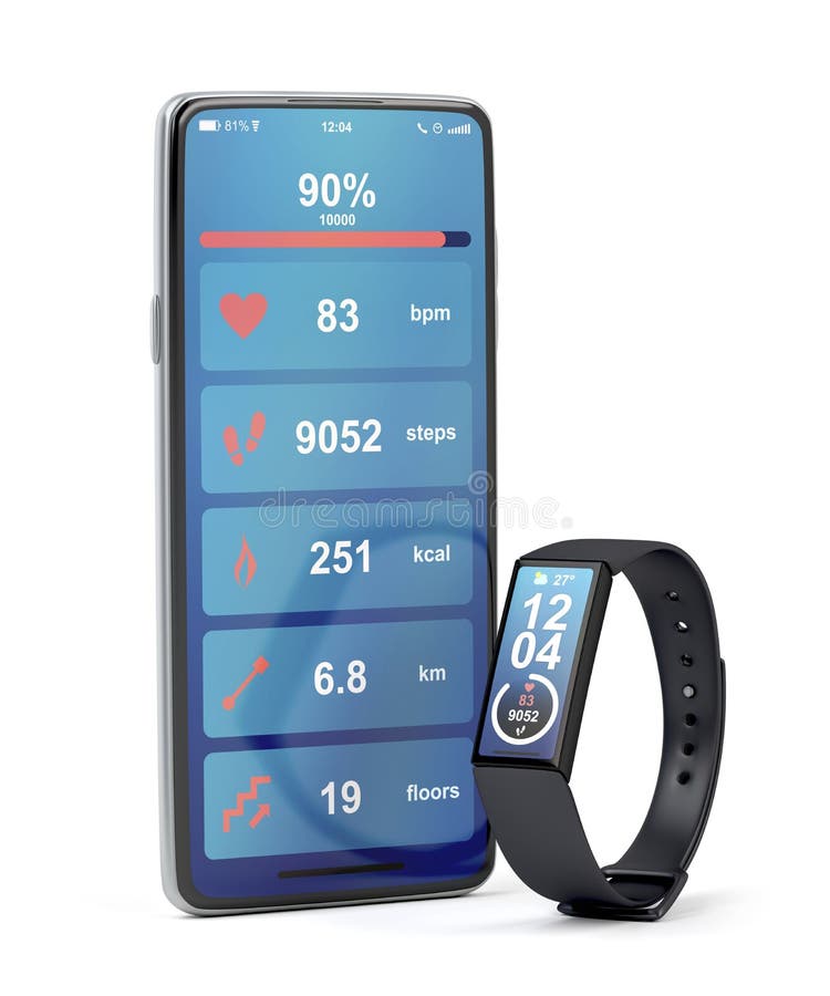 Smartphone and Fitness Tracker Stock Image - Illustration of cellphone ...