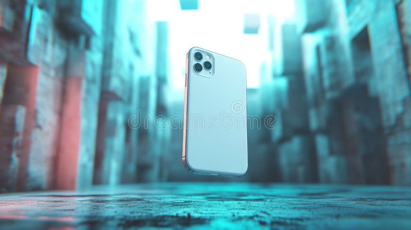 Smartphone Floating Above a Wet Reflective Surface in a Futuristic ...