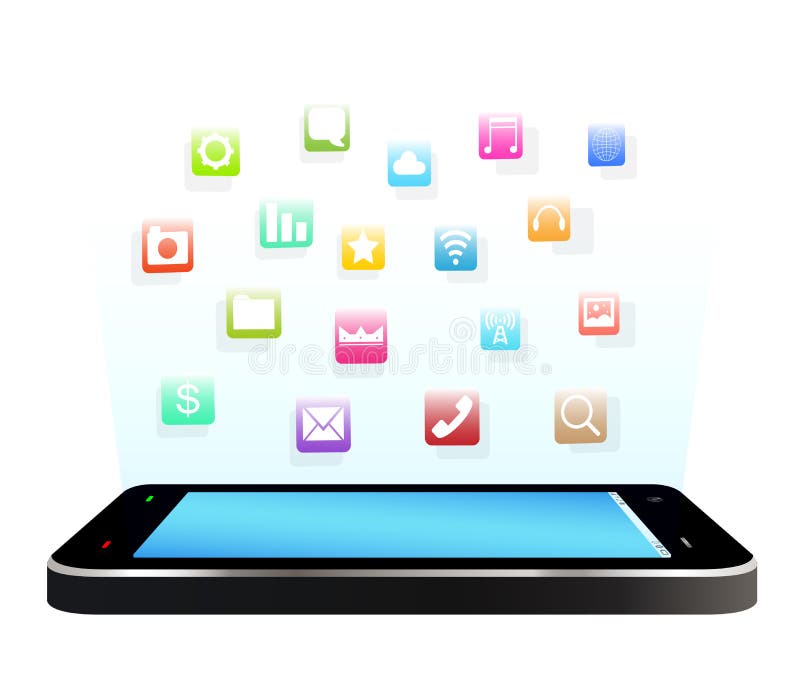 Smartphone with Floating Icon and Mobile App Development Screen Stock ...