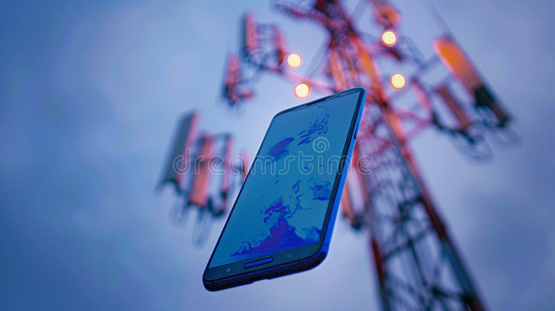 Smartphone Floating with Blue Display Against Blurred Backdrop with ...
