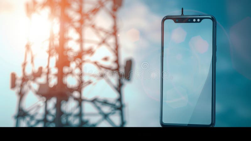 Smartphone Floating with Blue Screen Against Blurred Backdrop Featuring ...