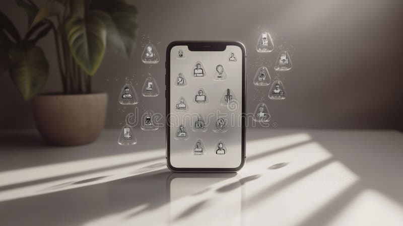 Smartphone with Floating Digital User Icons Stock Illustration ...