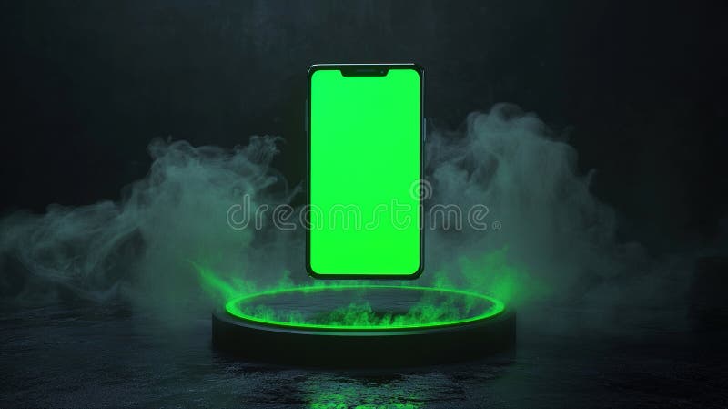 Smartphone Floating with Green Screen and Smoke Stock Illustration ...