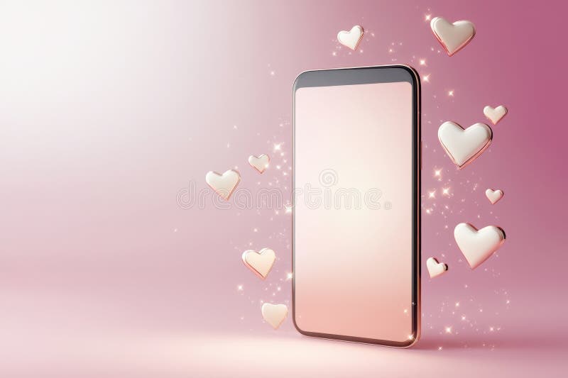 Smartphone with Floating Hearts on Pink Background - Love and ...