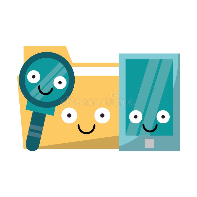 Smartphone and Folder with Magnifying Glass Stock Vector - Illustration ...