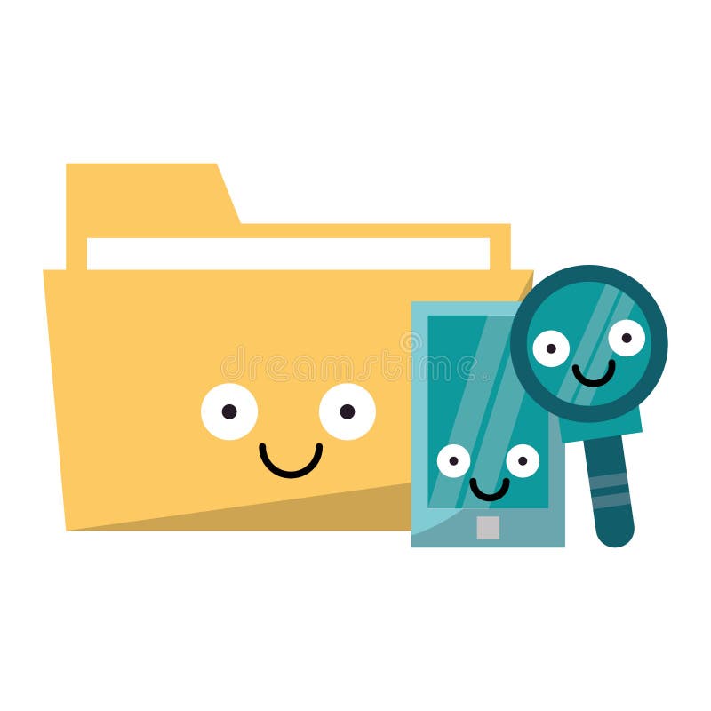 Smartphone and Folder with Magnifying Glass Vector Illustration Stock ...