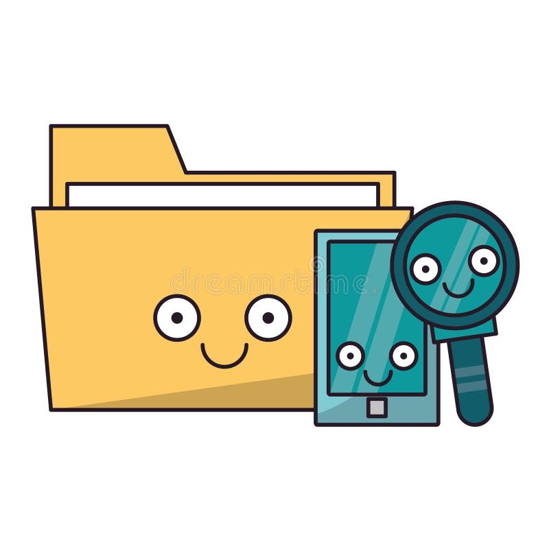 Smartphone and Folder with Magnifying Glass Vector Illustration Stock ...