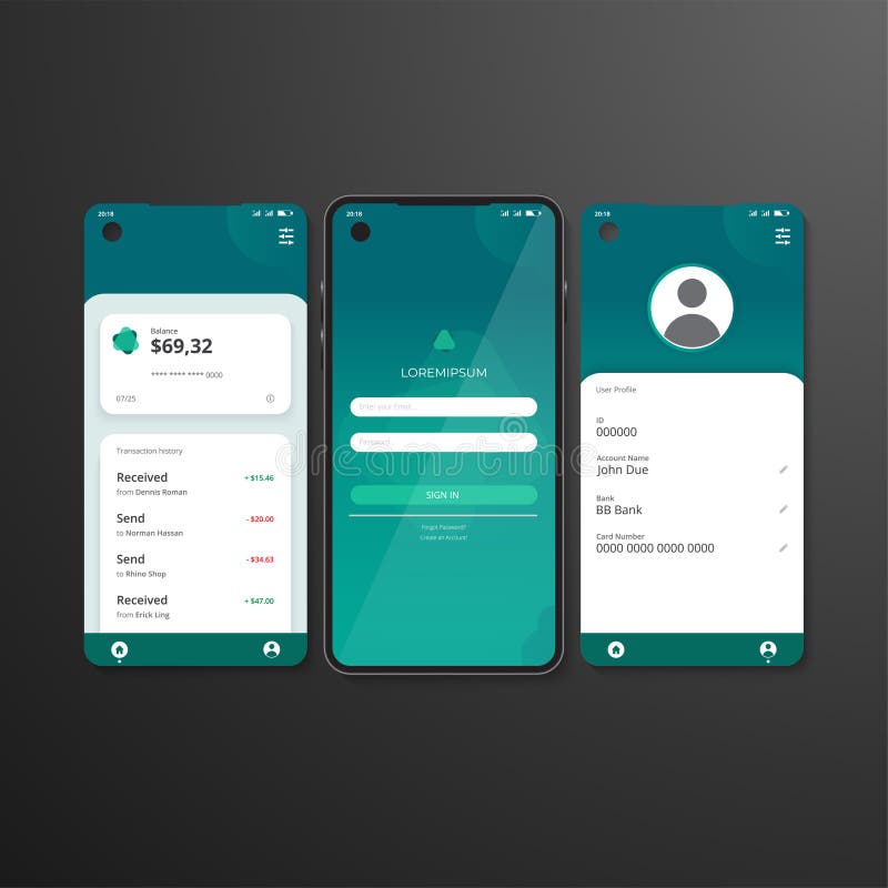 Smartphone Front View Mock Up with Simple E-wallet UI Design Concept ...