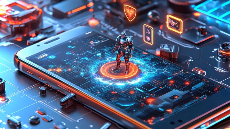 Smartphone on Gamer Desk Featuring Ai-generated Character and Vibrant ...