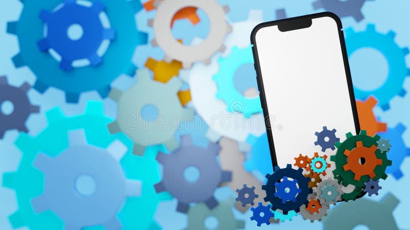 Smartphone with Gear and Cog Wheels, Maintenance, Install Application ...