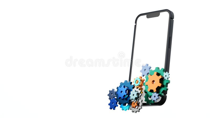 Smartphone with Gear and Cog Wheels, Maintenance, Install Application ...
