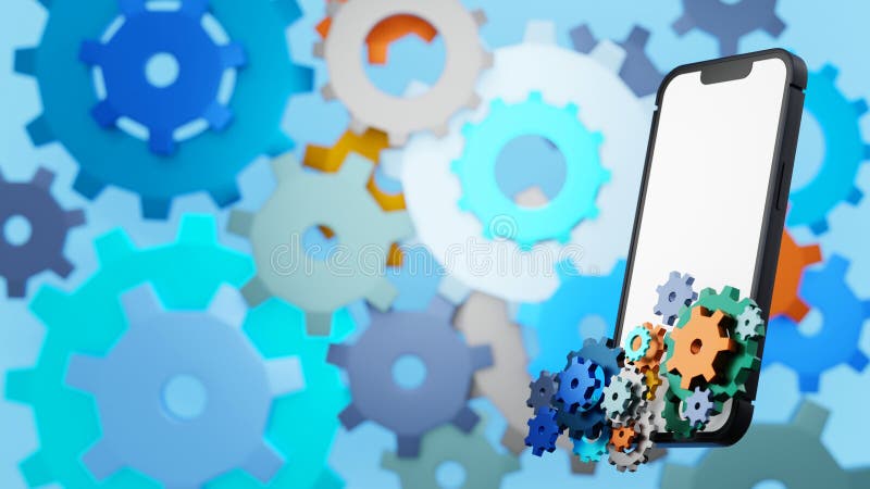 Smartphone with Gear and Cog Wheels, Maintenance, Install Application ...