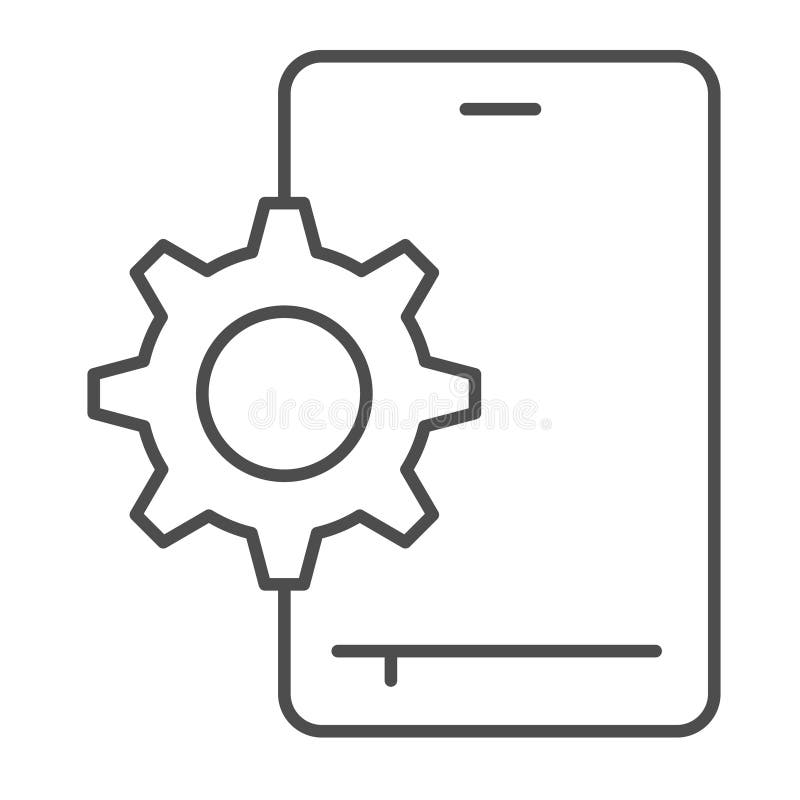 Smartphone and Gear Thin Line Icon, Repair Service Concept. Vector ...