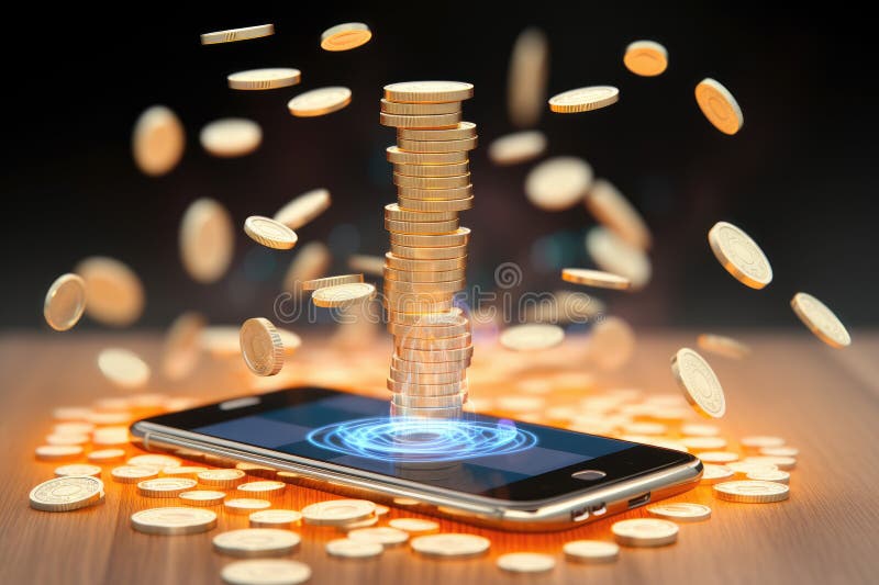 Smartphone Generating Money, Income with Smartphone Stock Illustration ...