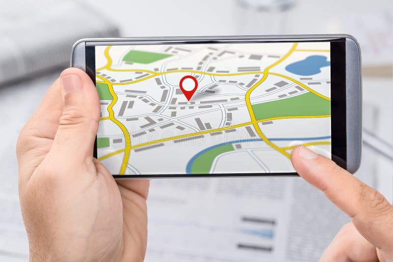 Smartphone with a Generic City Map with a Pin Stock Photo - Image of ...