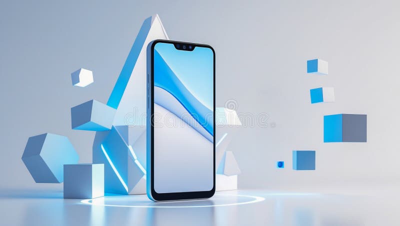 Smartphone with Geometric Shapes in Futuristic Setting Stock ...