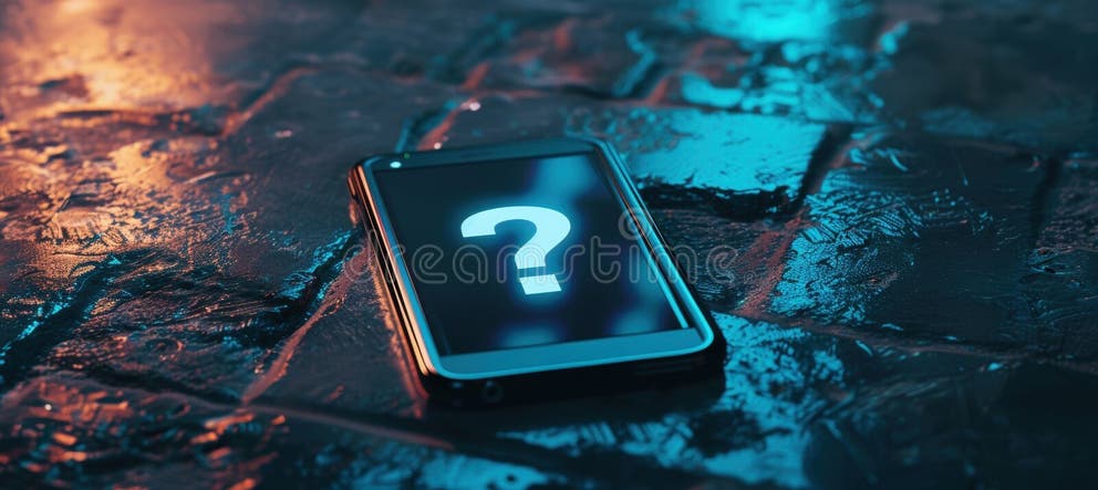 Smartphone Giveaway Teaser with Glowing Question Mark on Reflective ...