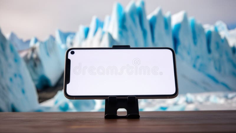 Smartphone on Glacier: White Screen Against Majestic Ice Peaks Stock ...
