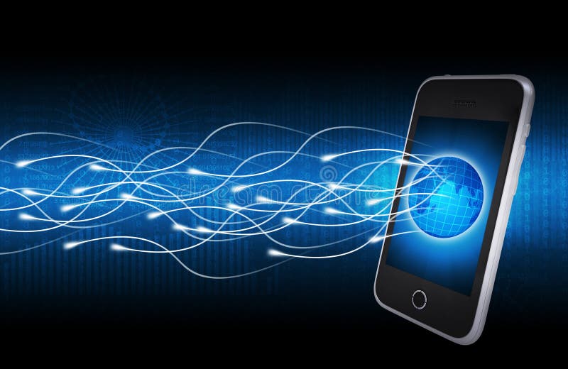Smartphone, Globe and Glow Rays Stock Illustration - Illustration of ...