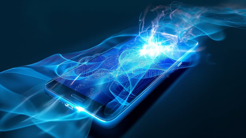 Smartphone with Glowing Blue Energy Stock Photo - Image of bright ...