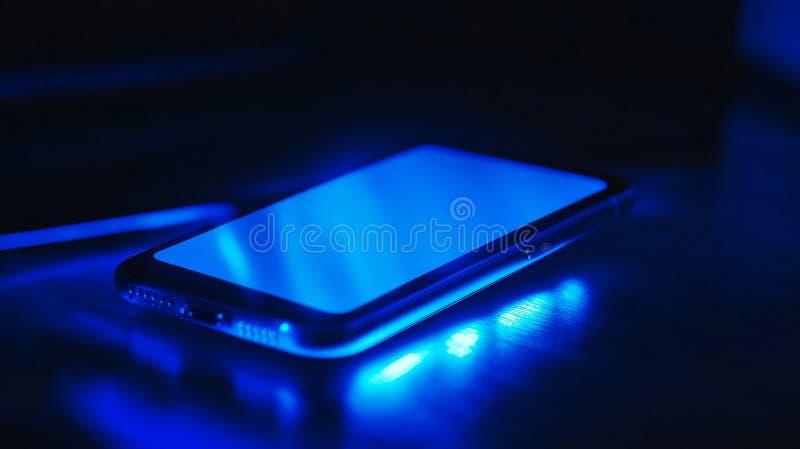 Smartphone Glowing in the Dark Blue Light Emitted a Smartphone Lays on ...