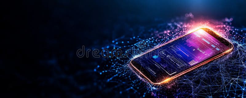 Smartphone with Glowing Data Visualization and Digital Security ...
