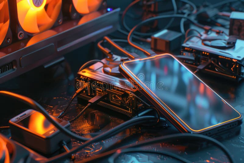A Smartphone with a Glowing Orange Border Sits on a Desk Surrounded by ...