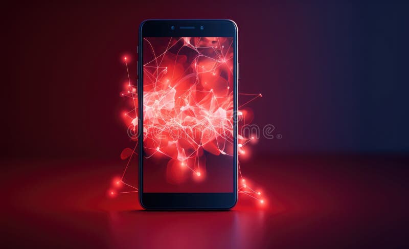 Smartphone with Glowing Red Lines on the Screen, AI Stock Illustration ...
