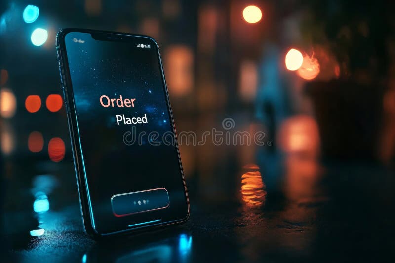 A Smartphone with a Glowing Screen Shows an Order Placed Notification ...