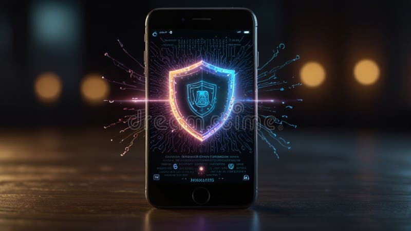 Smartphone with Glowing Shield and Hover Effect Stock Illustration ...