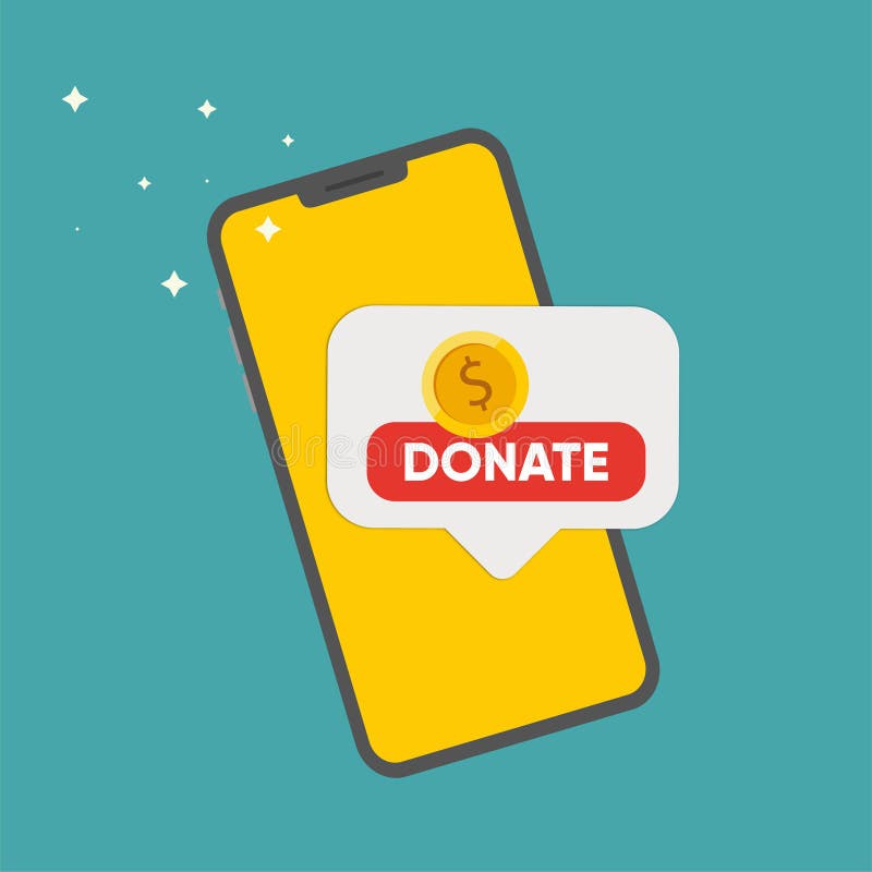 Donate Online Concept. Computer with Gold Coin and Button on the Screen ...