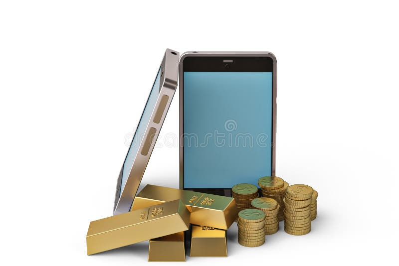 Smartphone with Gold.3D Illustration. Stock Illustration - Illustration ...