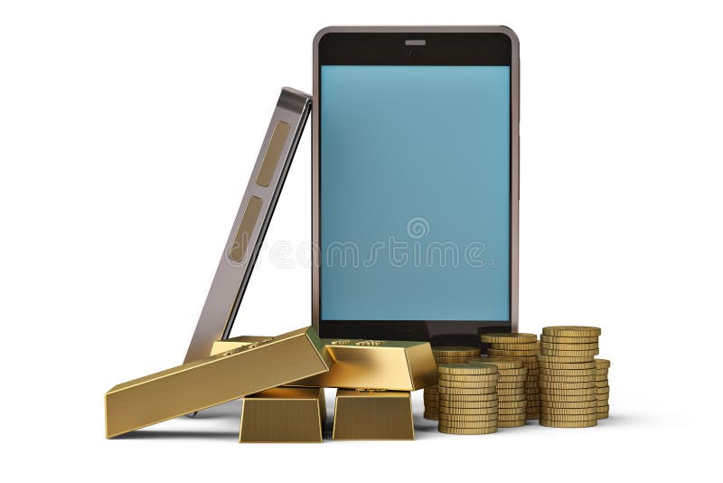 Smartphone with Gold.3D Illustration. Stock Illustration - Illustration ...