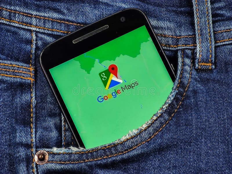 Smartphone with Google Maps Logo on the Screen in the Pocket of Jeans ...