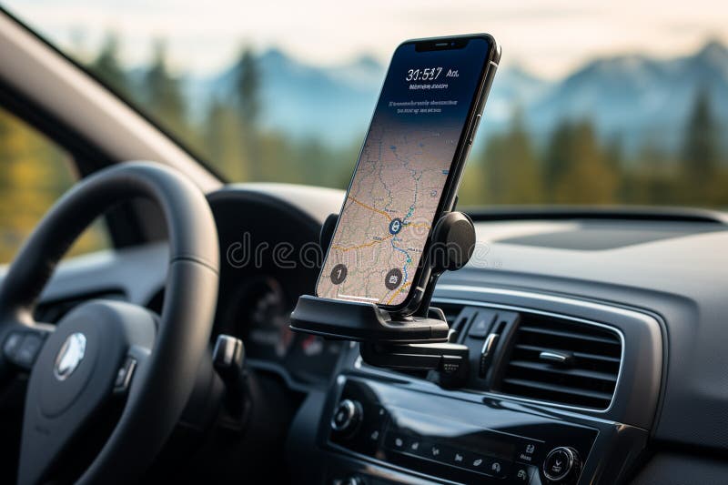 Smartphone with Gps Map on the Steering Wheel Stock Illustration ...